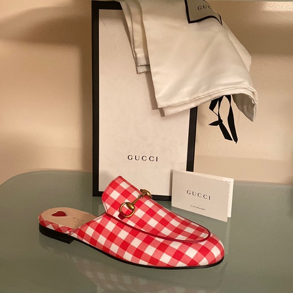 Gucci | Shoes | Nib Gucci Red Gingham Princetown Mules Slidesloafer ...